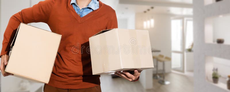 Young Delivery Man Standing with Parcel Post Box Stock Image - Image of ...
