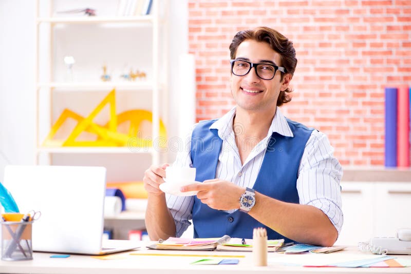 The Young Designer Freelancer Working on New Project Stock Photo ...