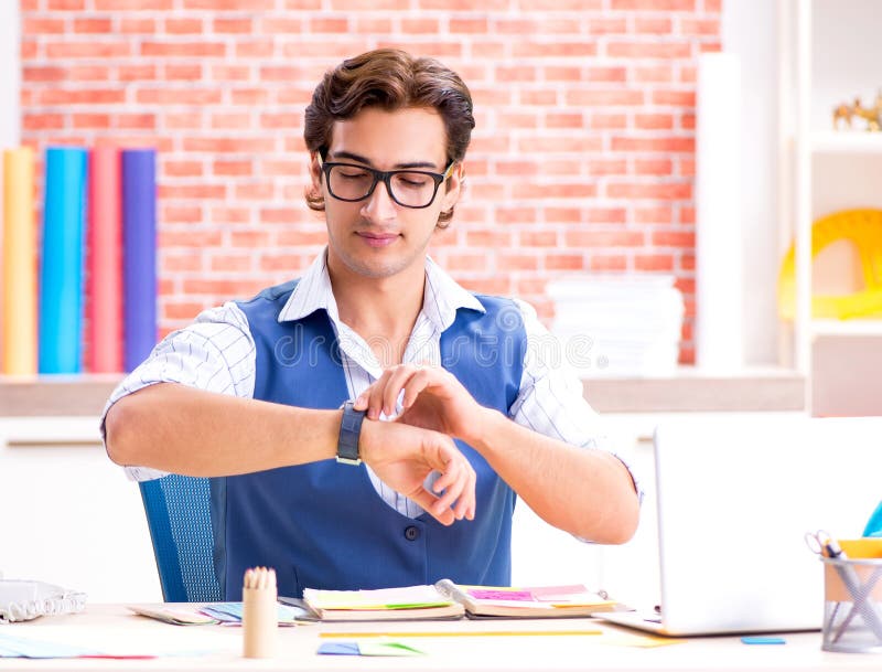 Young Designer Freelancer Working on New Project Stock Image - Image of ...