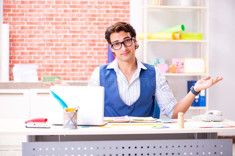 The Young Designer Freelancer Working on New Project Stock Photo ...