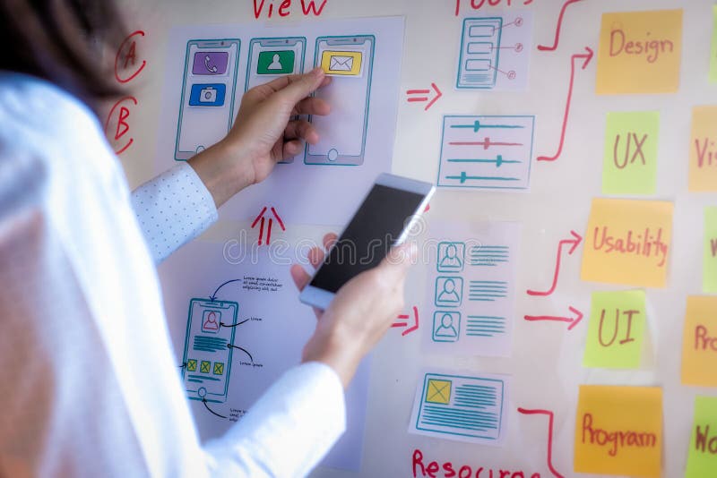 Young Designer Planning for Application Developing in Office. User ...