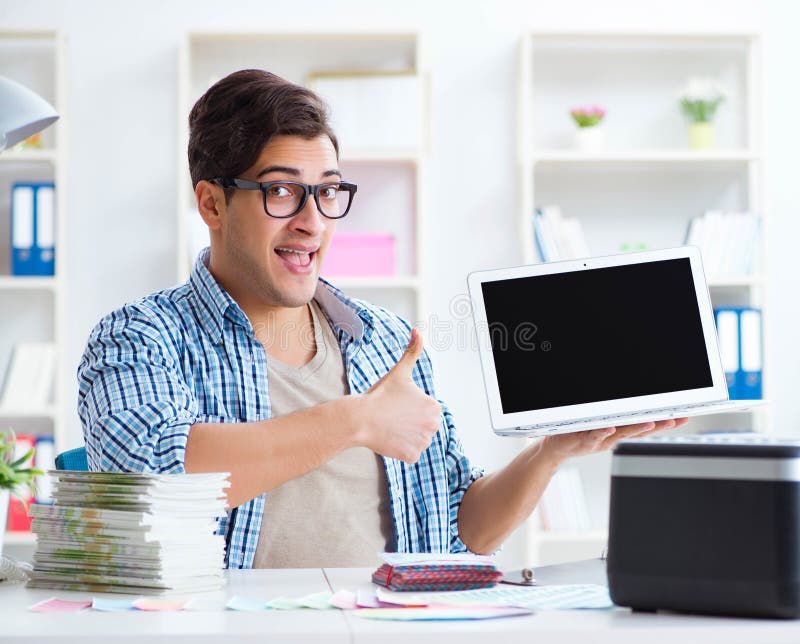 Young Designer Showing the Presentation on Computer Stock Image - Image ...