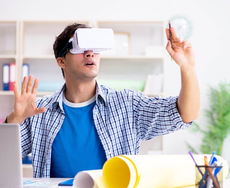 Young Designer with Virtual Reality VR Glasses Stock Image - Image of ...