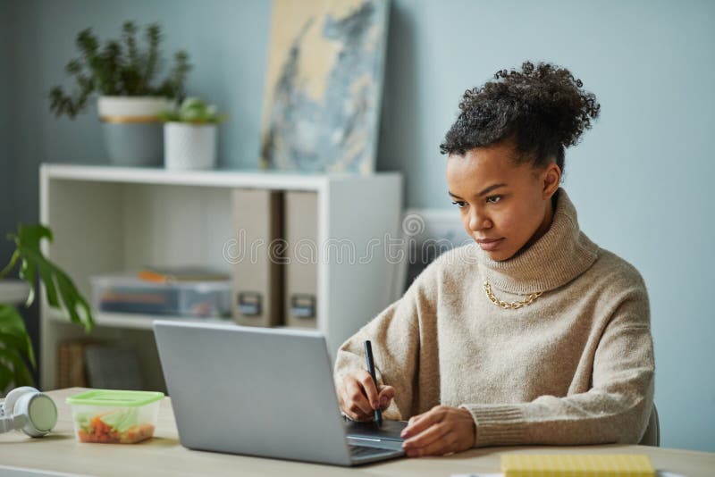 Young Designer Working on Graphic Tablet Stock Image - Image of laptop ...