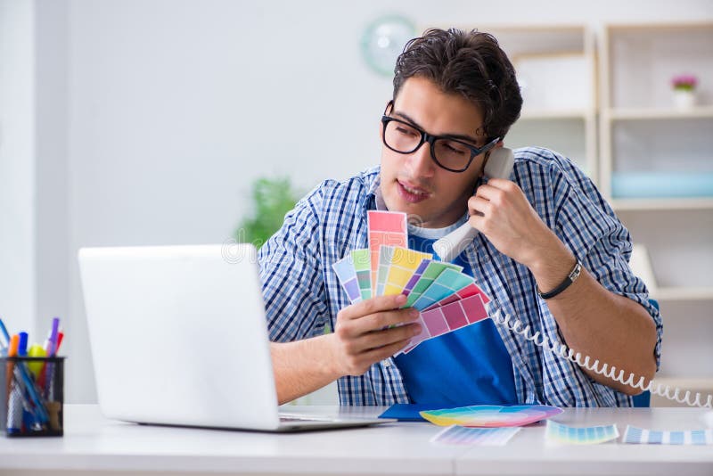 The Young Designer Working on New Project and Choosing Colours Stock ...