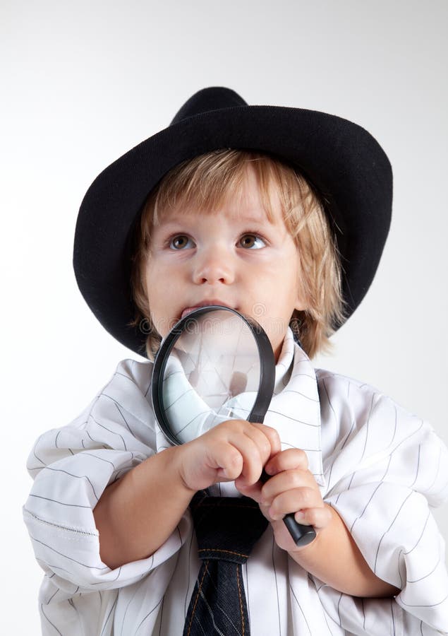 Young Detective with Magnifying Glass Stock Image - Image of crime ...