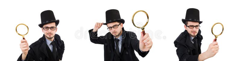 Detective with Magnifying Glass Isolated on White Stock Image - Image ...