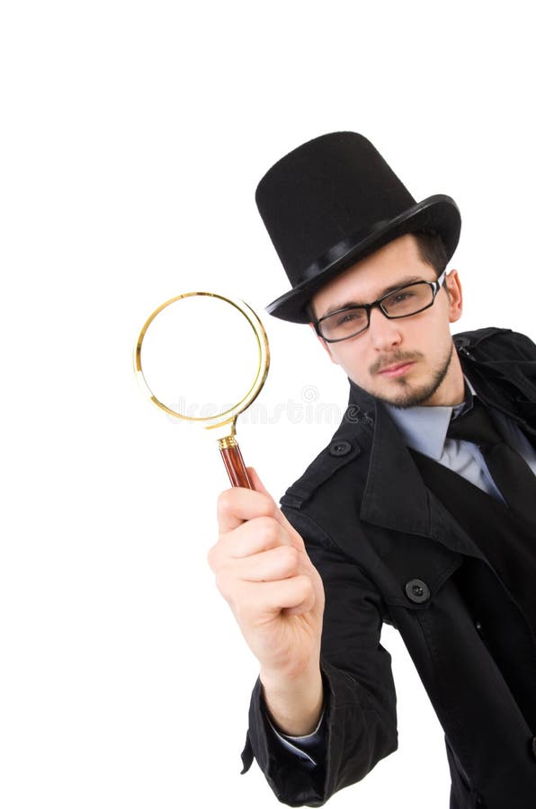 The Young Detective with Magnifying Glass Isolated Stock Photo - Image ...