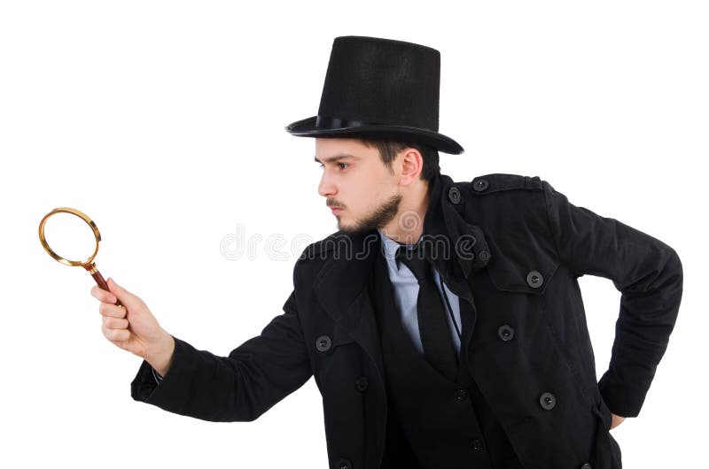 Young Detective with Magnifying Glass Isolated on Stock Photo - Image ...