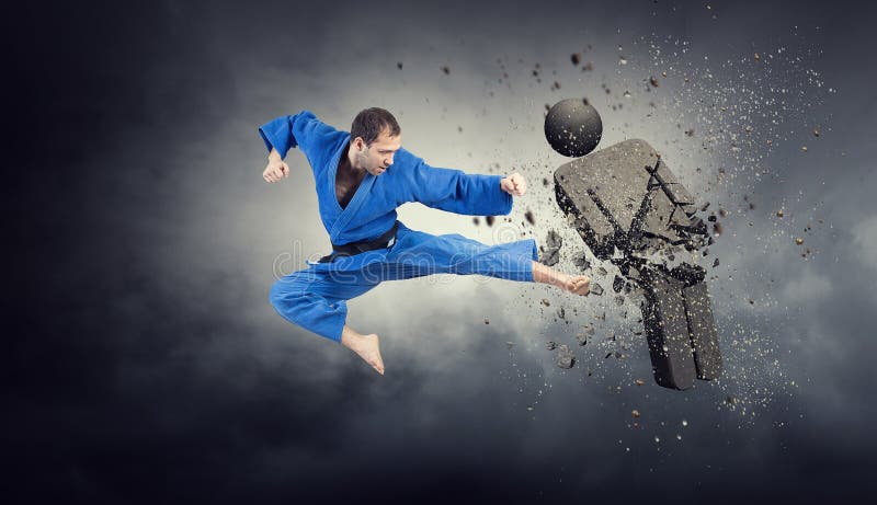 Karate Man Attack Opponent. Mixed Media Stock Photo - Image of sport ...