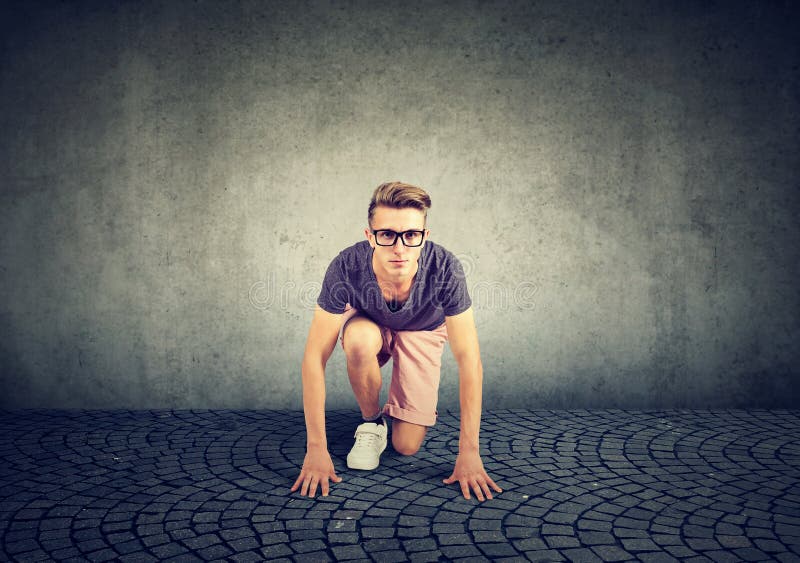 Young Determined Man a Student Ready in a Start Position Stock Image ...