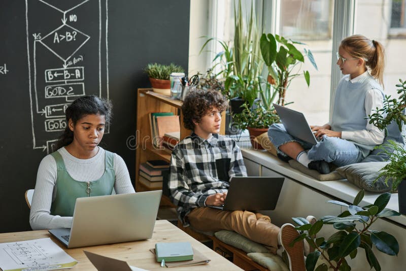 Young Developers Using Computers at Lesson Stock Photo - Image of ...