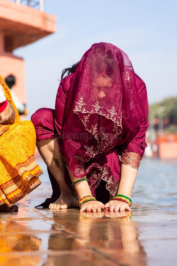 Young Devotee Praying for Holy God after Bathing in Holy River Water at ...