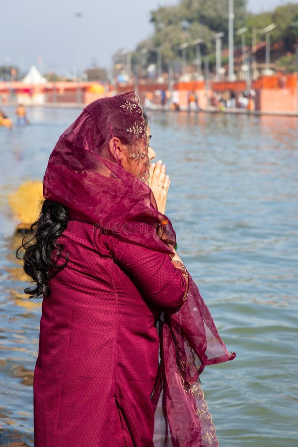 Young Devotee Praying for Holy God after Bathing in Holy River Water at ...