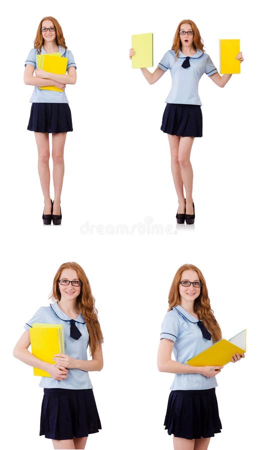 Young Diligent Student Girl with Notebooks Stock Photo - Image of ...