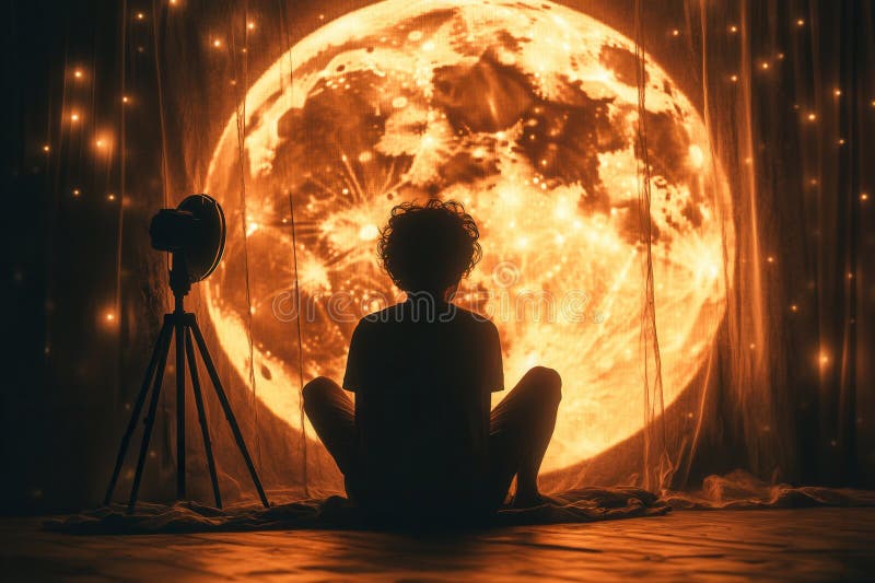 Young Director Capturing Moon Surface Projection on Set with Lights and ...
