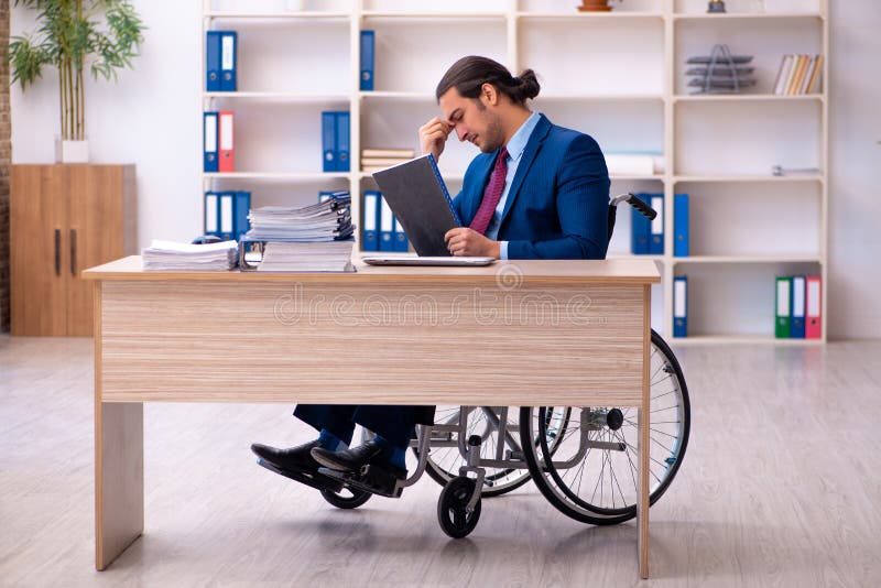 Young Disabled Employee Working in the Office Stock Image - Image of ...