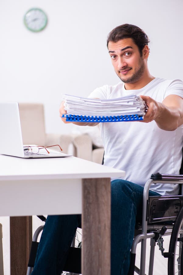 Young Disabled Man Working from House Stock Image - Image of chair ...