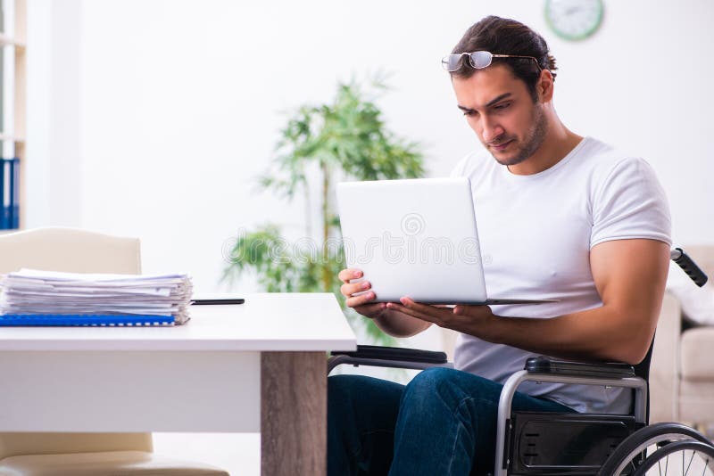 Young Disabled Man Working from House Stock Photo - Image of student ...