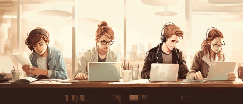 Young Diverse Business People Sitting Working on Laptop Computer ...