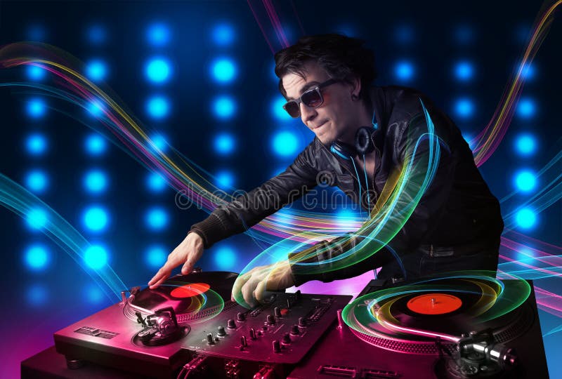Young Dj Mixing Records with Colorful Lights Stock Image - Image of ...