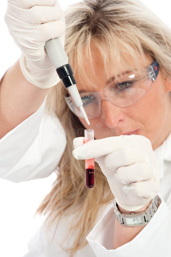 Young Doctor with a Blood Sample Stock Photo - Image of test, gloves ...