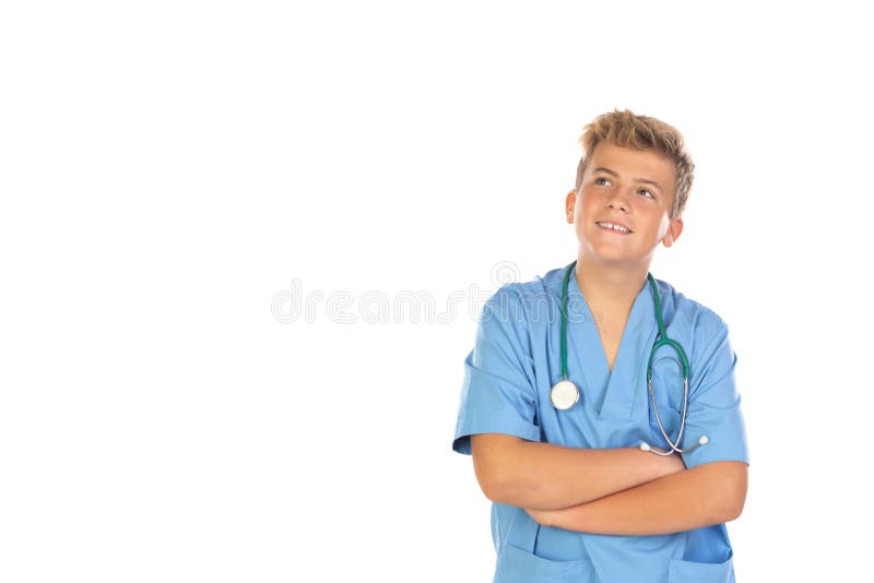 Young Doctor with Blue Uniform Stock Photo - Image of hair, college ...