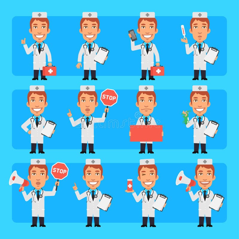 Young Doctor in Different Poses and Emotions Pack 1. Big Character Set ...