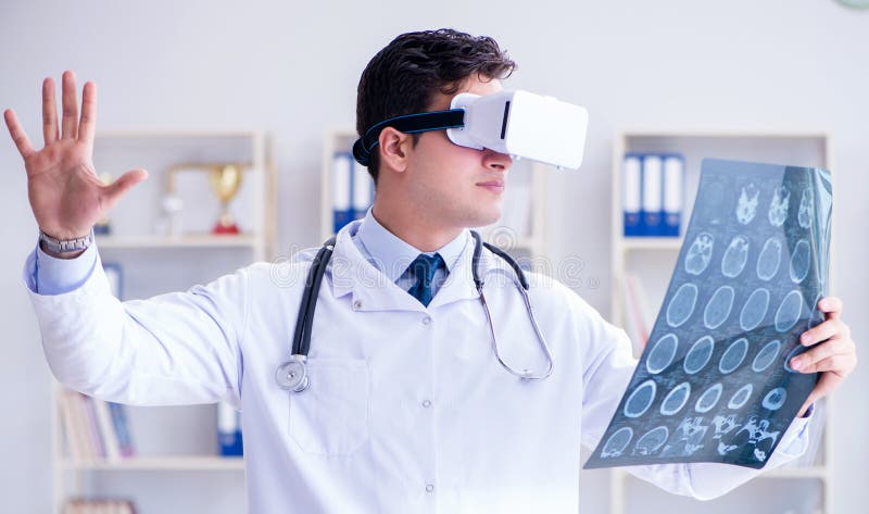 Young Doctor Looking at MRI Scan through VR Glasses Stock Image - Image ...
