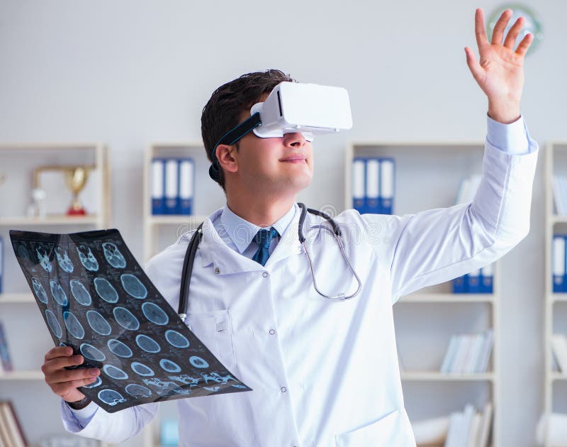 Young Doctor Looking at MRI Scan through VR Glasses Stock Photo - Image ...