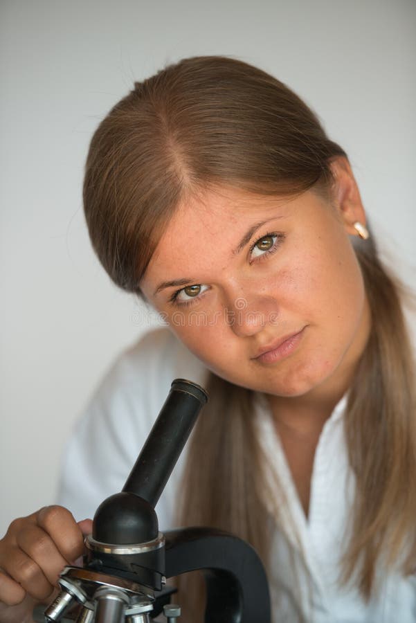 Young Doctor with Microscope Stock Photo - Image of medical, blonde ...