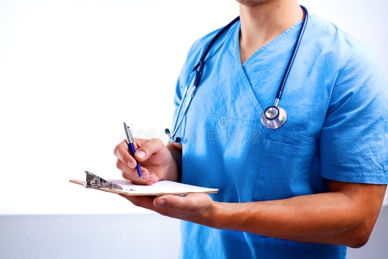 A Young Doctor in the Office Makes an Entry Stock Image - Image of ...