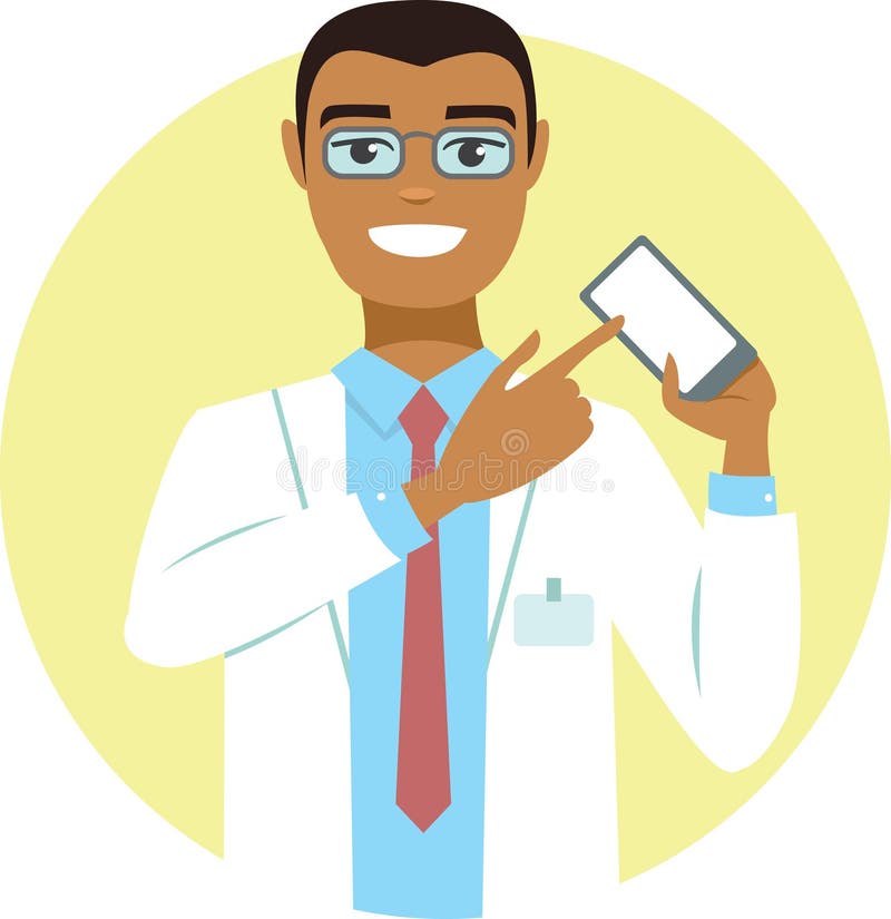 Cartoon Young Physician Doctor With Smartphone Vector Illustration ...