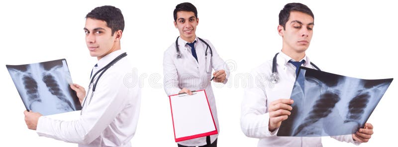 The Young Doctor with X-ray Image on White Stock Image - Image of ...