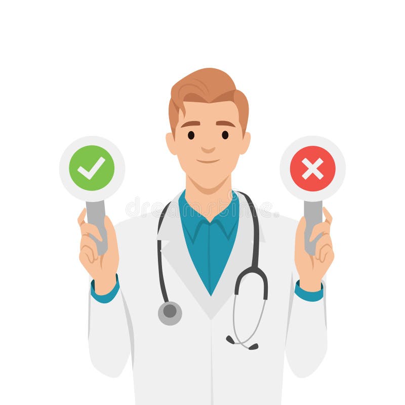 Young Doctor with a Right and Wrong Sign Stock Illustration ...