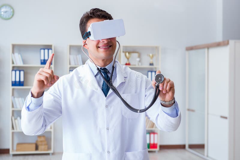 Young Doctor with Vr Virtual Reality Headset Working in the Offi Stock ...