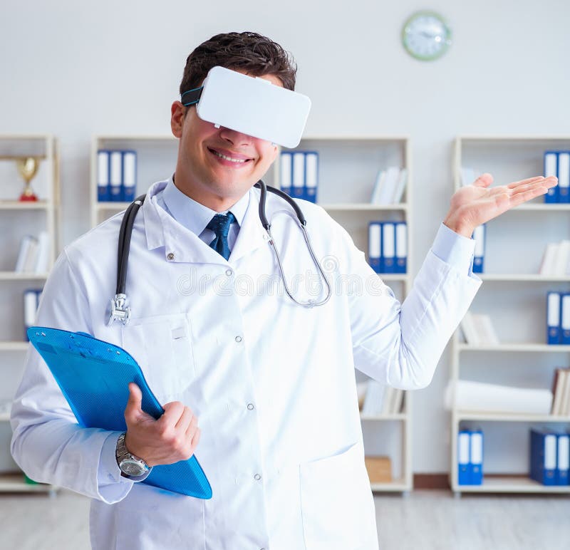 Young Doctor with Vr Virtual Reality Headset Working in the Offi Stock ...