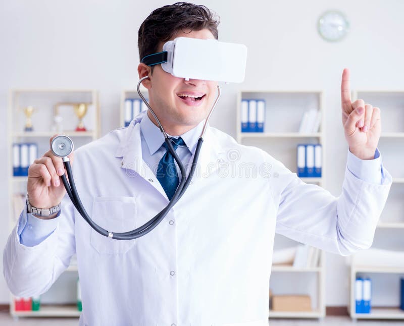 Young Doctor with Vr Virtual Reality Headset Working in the Offi Stock ...