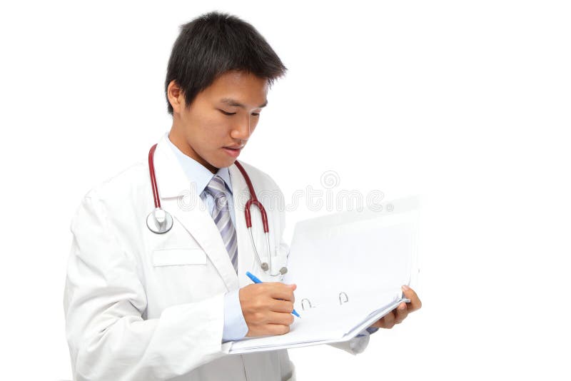 Young doctor writing stock image. Image of mature, book - 21606859