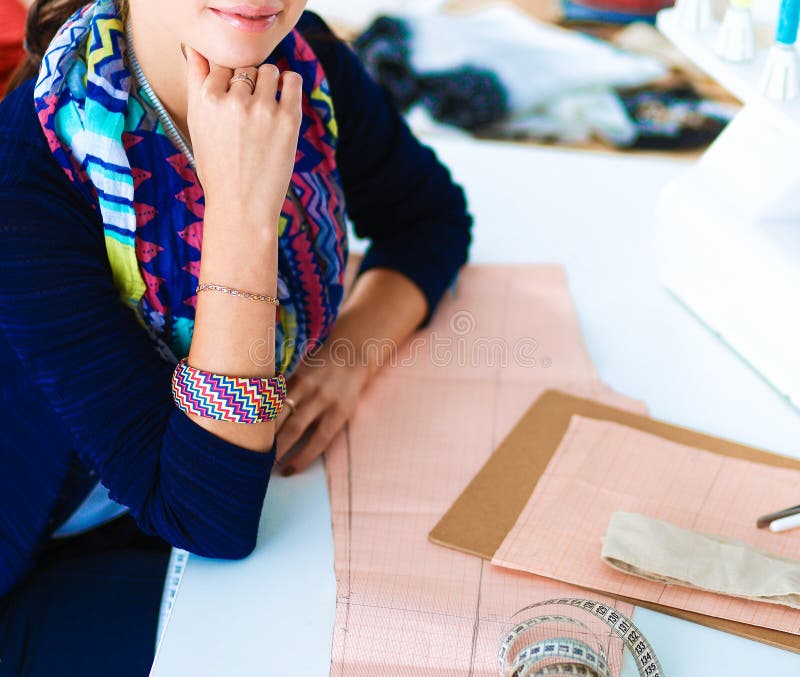 Young Dressmaker Designing Clothes Pattern on Paper Stock Image - Image ...