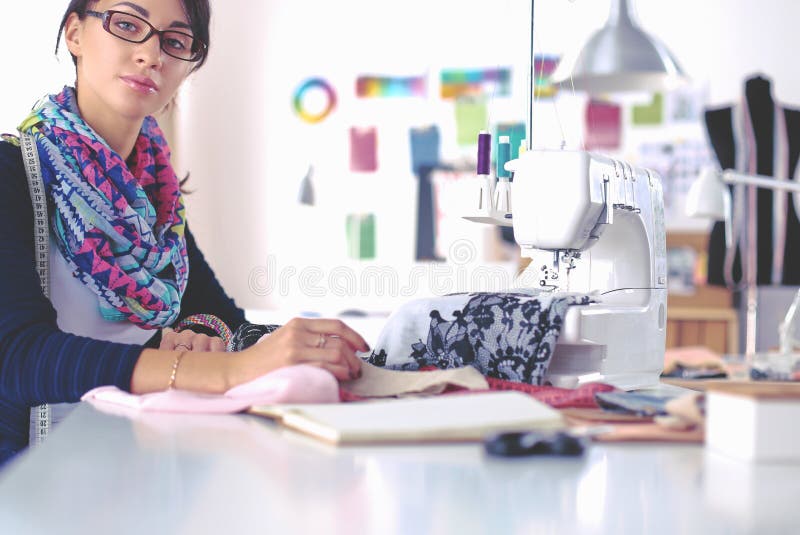 Young Dressmaker Designing Clothes Pattern on Paper Stock Image - Image ...