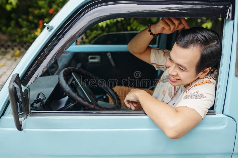 Young Driver Driving His Van Stock Photo - Image of traveler ...