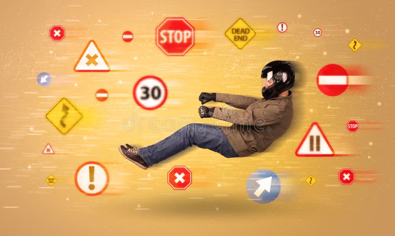 Young Driver with Road Signs Around Him Stock Illustration ...