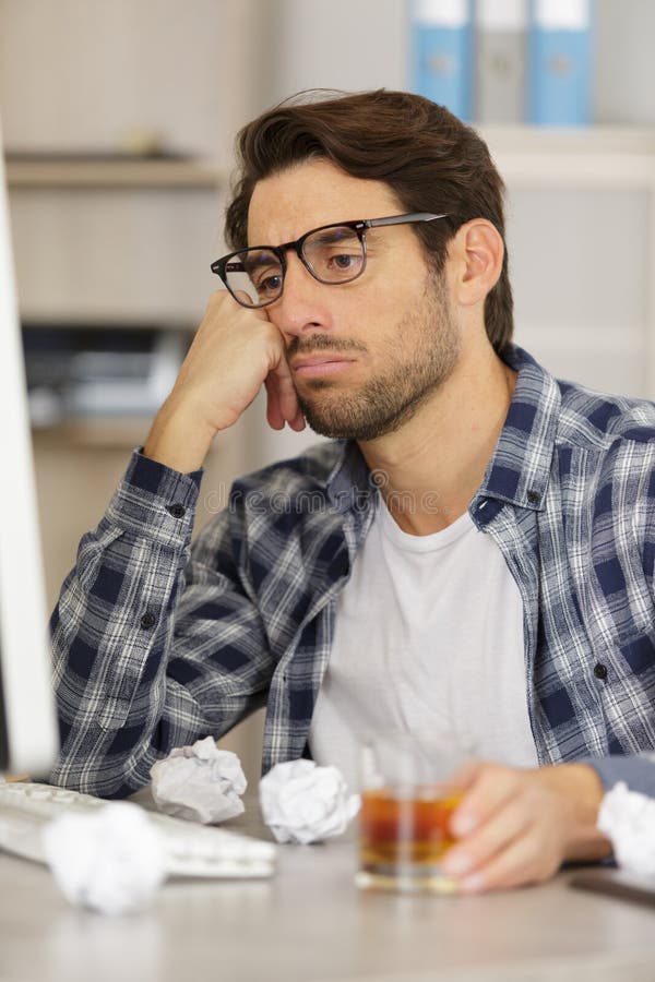 Young Drunk Addict and Alcoholic Man Drinking Whiskey Glass Stock Image ...