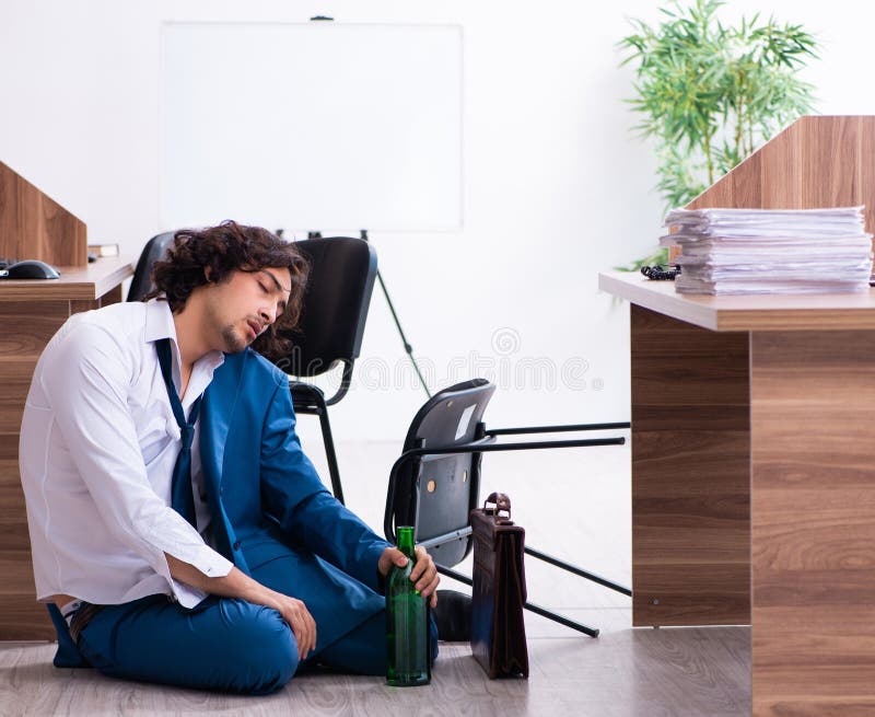 Young Drunk Employee in the Office Stock Image - Image of addicted ...