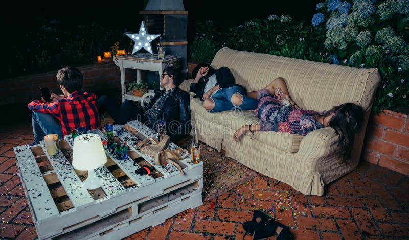 Young Drunk Friends Sleeping in a Sofa after Party Stock Image - Image ...