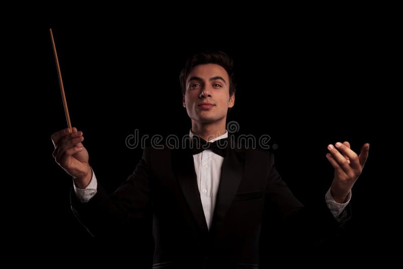 Young Elegant Conductor Directing His Orchestra Band Stock Photo ...