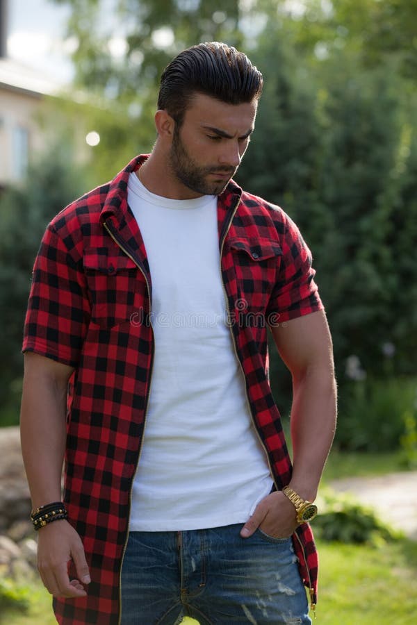 Portrait of Young Elegant Handsome Man Posing Outside. Stock Image ...