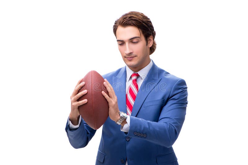 The Young Elegant Man with Rugby Ball Isolated on White Stock Photo ...