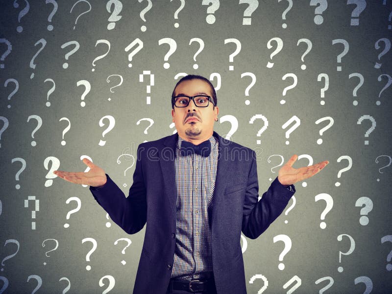 Ignorant Man in Question Marks Stock Photo - Image of gesturing ...